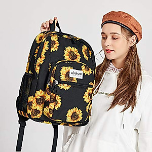 abshoo Classical Basic Womens Sunflower School Backpack For College Teen Girls Water Resistant Bookbag (Sunflower Black)