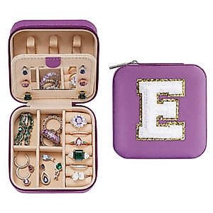 Parima Small Jewelry Box for Girls, Travel Initial Jewelry Box for Girls | Small Jewelry Organizer Box | Travel Jewelry Case Jewelry Box Organizer | Mini Travel Jewelry Box-Initial E-Purple