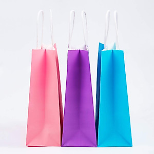 Cooraby 20 Pieces Kraft Paper Bags Party Favor Bags Craft Paper Bags with Handle for Birthday, Baby Shower, Wedding and Party Celebrations (Light Blue, Light Purple, Pink)