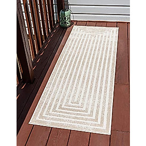 Unique Loom Sabrina Soto Outdoor Collection Geometric, Modern, Vibrant, Carved Area Rug, 2 ft x 6 ft, Beige