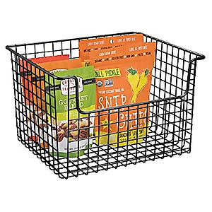 mDesign Metal Wire Food Storage Basket Organizer with Front Dip Opening for Organizing Kitchen Cabinets, Pantry Shelf, Bathroom, Laundry Room, Closets, Garage, Concerto Collection, Black