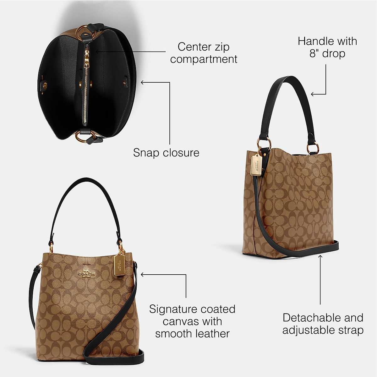 COACH Town Bucket Bag, Khaki Black