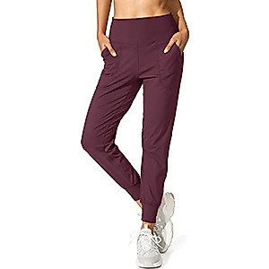 G Gradual Women's Joggers High Waisted Yoga Pants with Pockets Loose Leggings for Women Workout, Athletic, Lounge (Maroon, Small)
