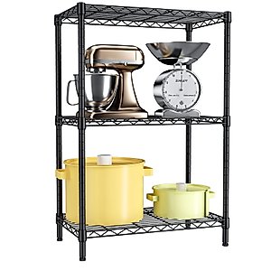 Golpart 3 Tier Adjustable Storage Shelves,Heavy Duty Metal Utility Shelf 450LBS Capacity,Wire Shelving Unit Organizer Rack for Home,Kitchen,Office,Bathroom,Pantry Room,12" D x 22" W x 22.5" H,Black