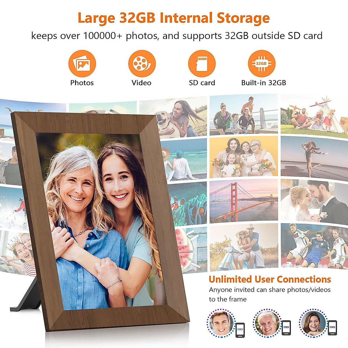 MaxAngel Digital Photo Frame 10.1 Inch WiFi Electronic Picture Frame Desktop IPS Touch Screen HD Display 32GB Storage SD Card Slot Auto-Rotate Slideshow Share Videos Photos Remotely Via Uhale App