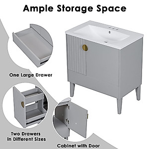 Bellemave 30" Bathroom Vanity with Top Sink, Multi-Functional Bathroom Vanity Set, Bathroom Vanity and Basin Sink Combo with Cabinet and 2 Drawers for Bathroom No Mirror (Grey)