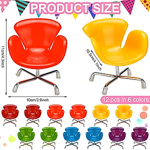 12 Pieces 1:6 Scale Dollhouse Miniature Plastic Chair Colorful Miniature Chair Dollhouse Furniture DIY Mini Armchair Backrest Swivel Egg Chairs for Dolls Dollhouse Accessories Decoration, 6 Colors