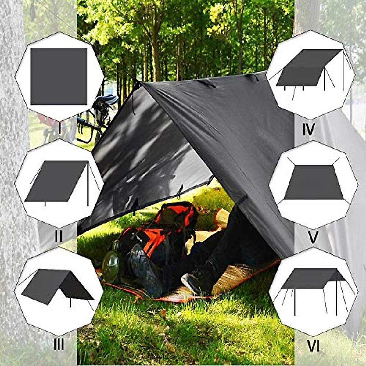 KALINCO 10X10FT/10X15FT,Tent Tarp,Picnic Mat Camping Tarp Tent Hammock Tarp, pu Waterproof Camping tarp Tent Rain Fly Picnic Mat Survival Shelter Sunshade（Gray）