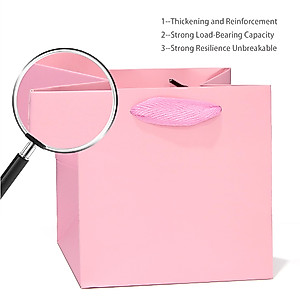 LFCXHTY Pink Large Square Gift Bags Square Bottom Bags with Handles for Party Favor, Birthday Gift Bags (12 x 12 x 12 in, 1 CT)