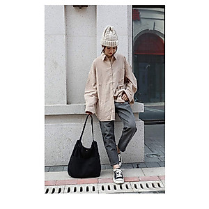 Jeelow Washed Canvas Market Tote Handbag Shoulder Bucket Bag Purse With Pockets For Men & Women