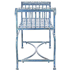 SAFAVIEH Outdoor Collection Brielle Victorian Antique Blue Bench