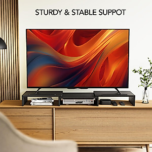 AMERIERGO Dual Monitor Stand -Adjustable Length and Angle, Dual Monitor Riser, Computer Monitor Stand w/2 Slot, Desktop Organizer, Monitor Stand Riser for PC, Computer, Laptop (Black)