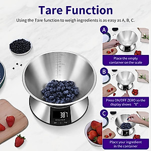 CHILIZZLE Food Scale with 304 Stainless Steel Bowl, Measures Liquids and Dray Ingredients, Digital Kitchen Weight Scale for Cooking or Baking