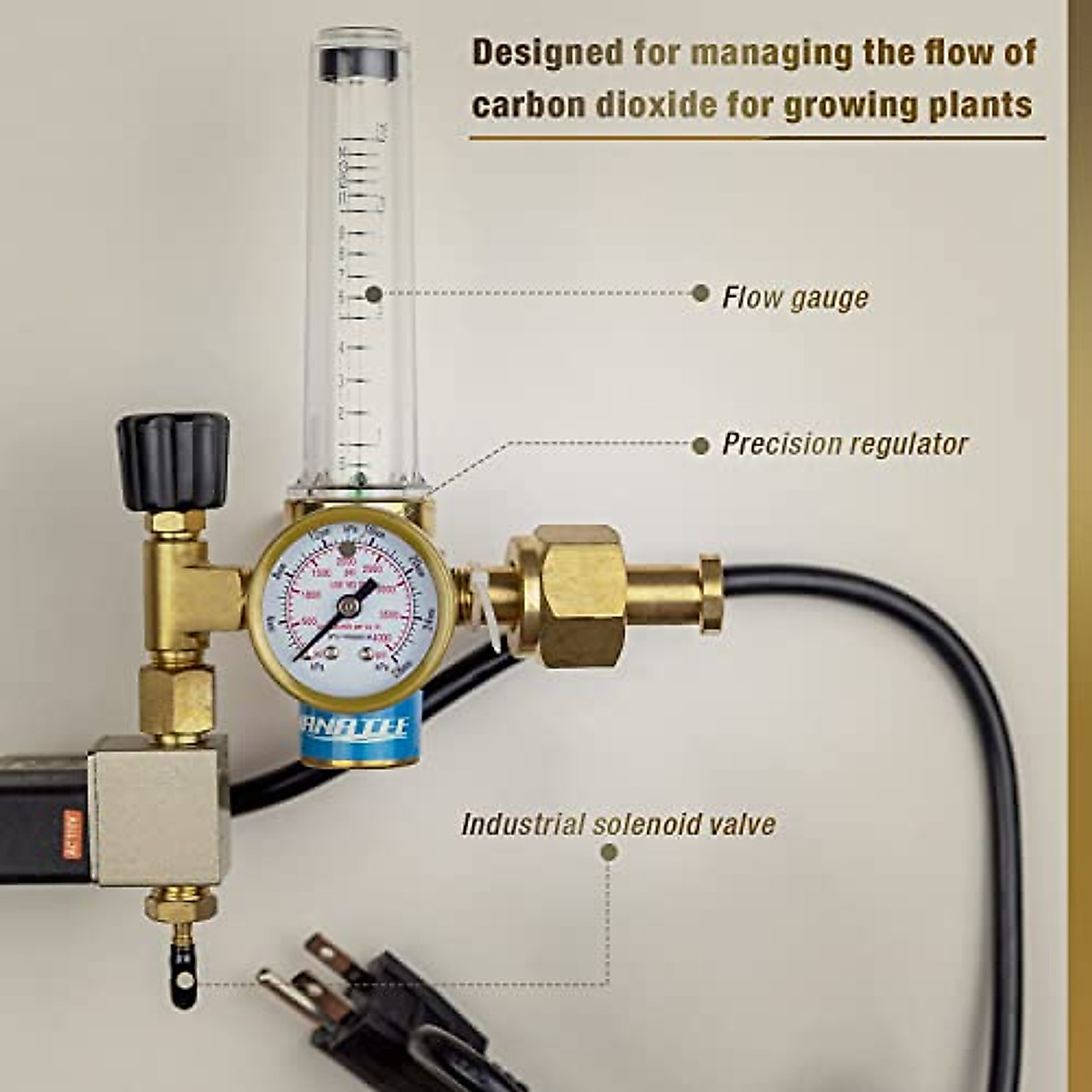 MANATEE CO2 Regulator Emitter System with Solenoid Valve Flowmeter for Grow Room Grow Tent Garden - 0-4000 PSI Gauge - Hydroponics CO2 Monitor, Sensor & Pressure Monitor Accurate & Easy to Adjust