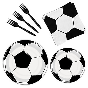 BQK 96 Pcs Soccer Plates and Napkins Party Supplies Soccer Paper Plates Soccer Birthday Party Decorations Soccer Party Favors Soccer Themed Birthday Party Supplies