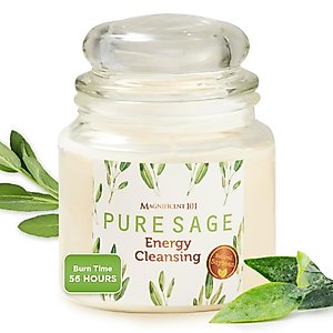 Magnificent 101 Pure Sage Aromatherapy Candles – 14 Oz - 56 Hour Burn| Soy Wax Glass Candle for Energy Cleansing, Purification, Manifestation, & Chakra Healing