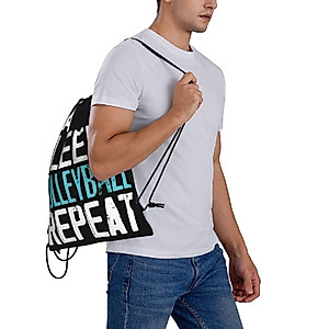 Eat Sleep Volleyball Repeat Drawstring Pack Beam Mouth Yoga Sackpack Shoulder Bags For Men/Women