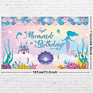 Mermaid Party Decorations Under The Sea Backdrop for Girls Birthday Party Photography Background Banner Purple Pink Scales Photo Booth Props, 6 x 3 ft