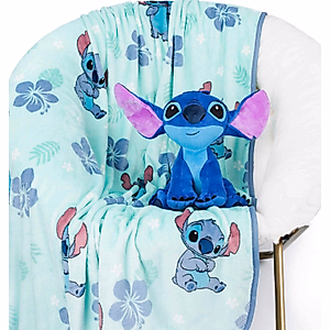 Disney Lilo & Stitch Tropical & Cool Mini Pillow Buddy and 46 Inch x 60 Inch Throw Set - Kids Super Soft 2 Piece Blanket Set (Official Product)