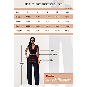 Pink Queen Women's Elegant V Neck Long Loose Belted Rompers Jumpsuits Black Large