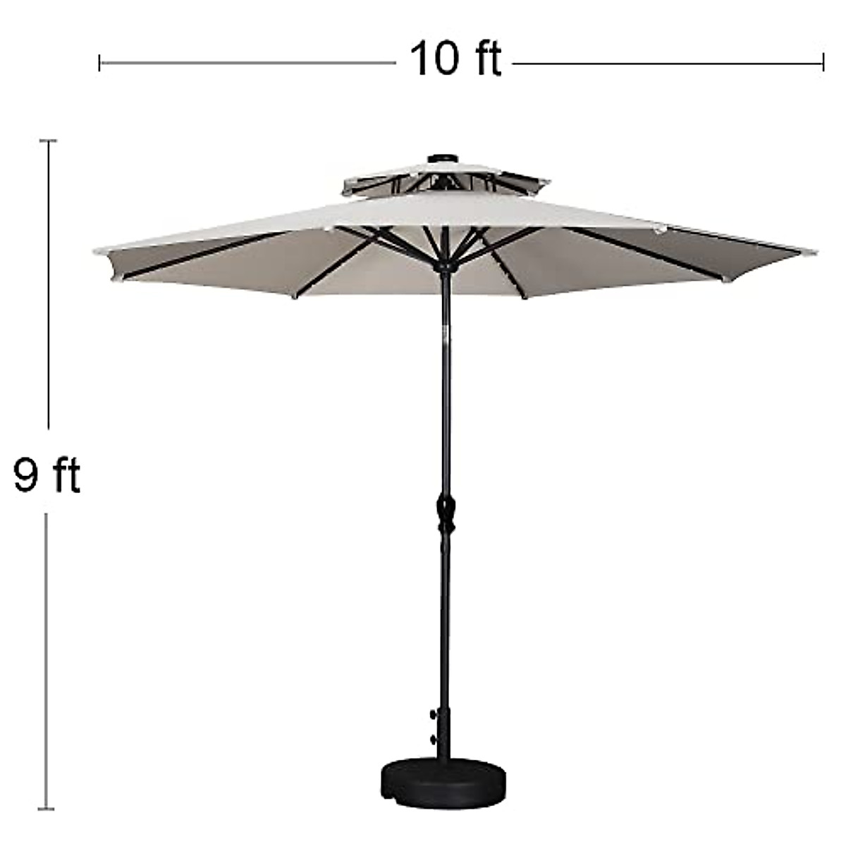 DOIT Solar Patio Umbrella 10 FT Outdoor Umbrella with 40 LED Lights 8 Sturdy Ribs, Table Market Umbrella for Garden,Deck,Backyard,Pool Bench(No Base)