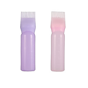 2PCS Root Comb Applicator Bottle, Empty Bottle Styling Tool Dyeing Shampoo Bottle, Hair Dye Applicator Brush Bottles Dyeing Shampoo Bottle (Purple&Pink)