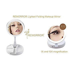 Lighted Makeup Mirror,Double Sided 10X Magnifying Mirror,Vanity Mirror with Lights,Smart Design with Brightness$Angle&Height Adjustability,Folding Compact Mirror,LED Mirror for Travel