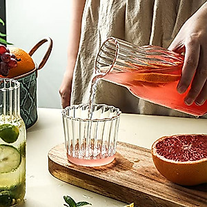 Hacaroa 4 Pieces Bedside Water Carafe with Tumbler Glass, 18 Oz Nightstand Water Carafe and Glass Set, Clear Water Pitcher and Cup Set Mouthwash Container for Desktop, Bedroom, Bathroom, Cup 8 Oz