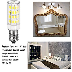 E12 Led Light Bulb 4W Equivalent 40W C7 Replacement Bulbs Clear Type B Candelabra Base Bulbrite Non-Dimmable Daylight White 6000K 2 Pack