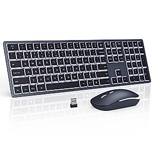 seenda Wireless Backlit Keyboard and Mouse Combo, 2.4G USB Silent Keyboard and Mouse Rechargeable Full-Size Ultra Slim Keyboard & Mouse Set for Windows PC Computer, Laptop, Desktop