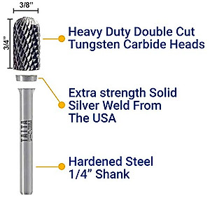 Carbide Burr 1/4" Shank, SC-3 Tungsten Double Cut Rotary Die Grinder Bits - Cutting Burrs for Milwaukee, Dewalt and Makita Die Grinder Accessories - Wood Carving Metal Working & Sturdy Storage Case