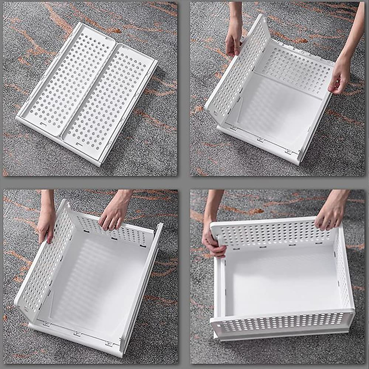 Folding and Stackable Storage Shelf | Foldable Drawer Organizer | Closet Wardrobe Organizer, Set of 4, White