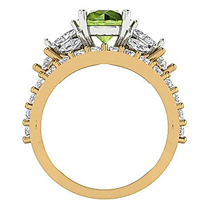 Clara Pucci 2.82 ct Round cut Solitaire 3 stone Natural Peridot Designer Art Deco Statement Wedding Ring Band Set 18K 2 tone Gold 10.5