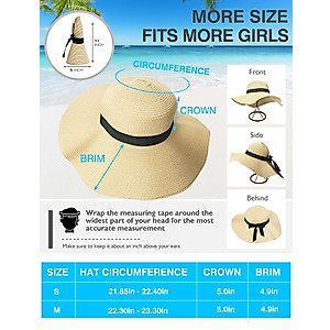 Foldable Beach Sun Hat for Women, UV Protection Wide Brim Straw Visor Hats, Fashionable Boho Hats for Girls, Outdoor Tribe Sun Hats for Travel Gardening Beach (Dark Khaki M)