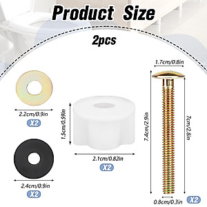 2 Pcs Universal Toilet Seat Screws Heavy Duty Toilet Seat Hinge Bolt and Screw Set, Metal and Rubber Washers with White Plastic Nuts for Top Mount Toilet Seat Hinges Replacement Parts
