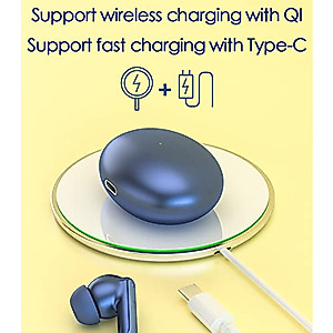 eleror T7 Wireless Earbuds Active Noise Cancelling, 4Mic Call ANC Noise Cancellation Bluetooth Headphones and Immersive Sound with Wireless Charging, Comfortable/Secure Fit, Light Weight (Blue)