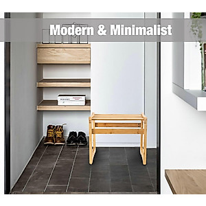 Sansnow Bamboo Stool for Living Room/Bathroom, Resilient Bamboo Strip Chair Bedroom, Detachable Wooden Stool for Kids 12" Heigh, Bamboo