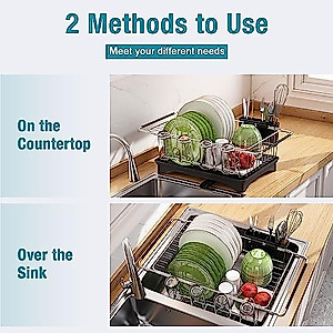 MAJALiS Sink Dish Drying Rack - Use for Countertops & in-Sinks & Over-Sink, Stainless Steel Dish Drainers for Kitchen Counter, Inside Sink Dish Dryer Racks, Kitchen Organizer, Silver