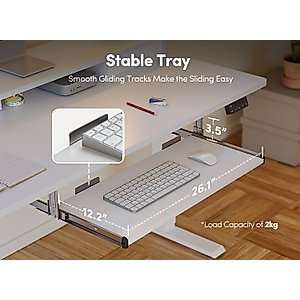 FEZIBO Standing Desk with Drawers, Adjustable Height Desk with Keyboard Tray, Stand Up Desk with Storage Shelf, 48 x 24 Inchs, White Top