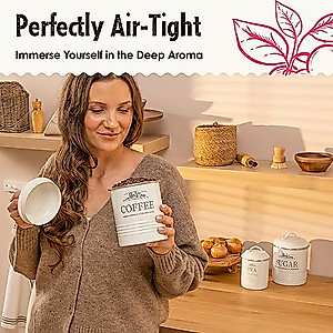 noonberry Kitchen Canisters for Countertop - Set of 3 - Airtight Coffee Tea Sugar Container Set - Country Rustic Farmhouse Canisters Sets for the Kitchen