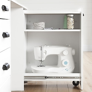 South Shore Artwork Sewing Craft Table with Storage Drawers and Scratchproof Surface, Pure White