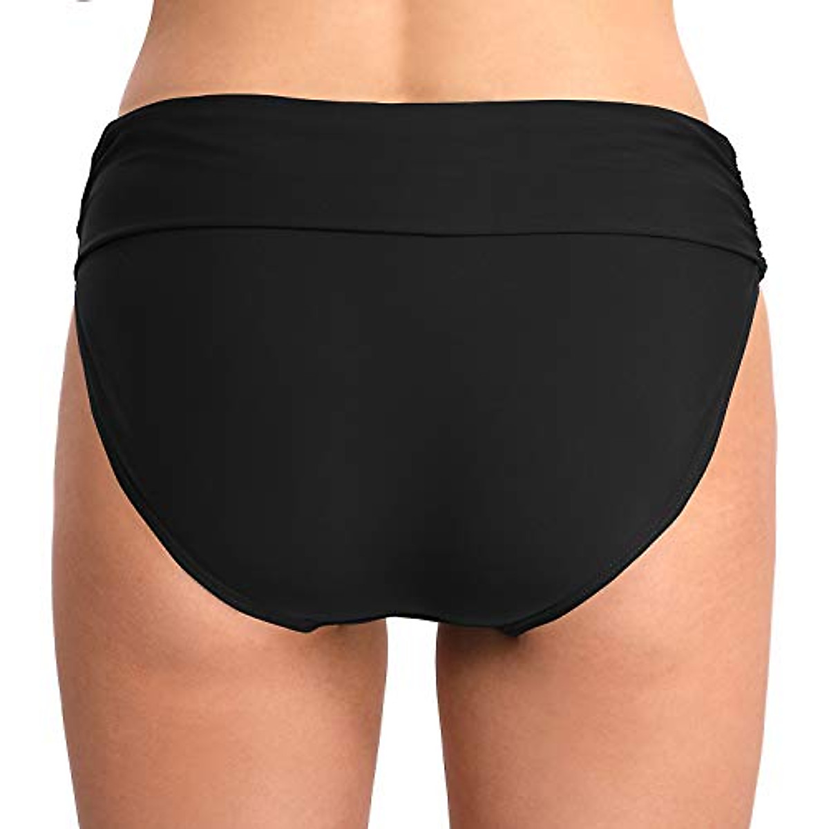 Vogueric Women's Bikini Bottoms Banded Swimsuit Bottom Full Coverage Ruched Swim Bottoms Moderate High Cut Bathing Suit Bottom Black Medium