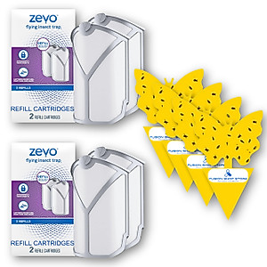 Zevo Flying Insect Trap Refill, 2 Count (Pack of 2), Set with (4) pcs of Exclusive Fusion Shop Store Modern Yellow Sticky Fruit Trap (Device is NOT Included)