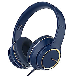 RORSOU R8 On-Ear Headphones with Microphone, Lightweight Folding Stereo Bass Headphones with 1.5M No-Tangle Cord, Portable Wired Headphones for Smartphone Tablet Computer MP3 / 4 (Blue)