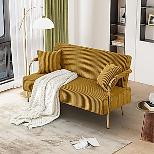 OUYESSIR Loveseat Small Sofa Couch, 59" Love Seat Settee 2 Seater Upholstered Sofa with 2 Pillows for Small Space Living Room Office Apartment (Ginger, Corduroy)