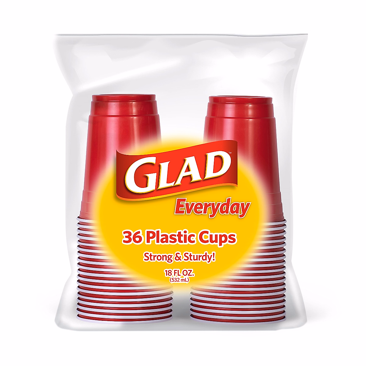 Glad Everyday Plastic Cups 18oz 36ct Red | Red Plastic Cups, 36 Count | Strong and Sturdy Red Plastic Cups for All Occasions, Hold 18 Ounces | Bulk Drinking Cups