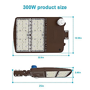 300W LED Parking Lot Light with Dusk to Dawn Photocell, 42000LM 5000K Dimmable Commercial Outdoor Light IP65 Waterproof LED Shoebox Pole Light with Slide Mount 100-277V AC DLC Certified (300)