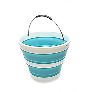 SAMMART 10L / 2.64 Gallon Collapsible Plastic Bucket - Foldable Round Tub - Portable Fishing Water Pail - Space Saving Outdoor Waterpot, Size 31cm Dia (1, Bright Blue)