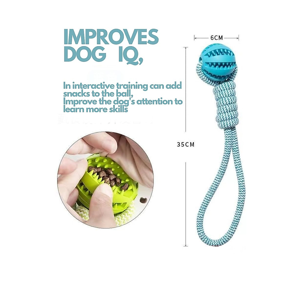 Generic Interactive Dog Rope Ball Toy (3 Colors). Interactive Dog Toy, Teeth Cleaning, Food Dispensing, Toy for Tug of War Playing, Durable Rubber Ball (Green)