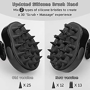 FREATECH Updated Hair Scalp Massager Shampoo Brush with 2 Types of Silicone Bristles, Finely Clean and Scrub Gently, Care for Sensitive & Delicate Scalp, Exfoliate and Stimulate Hair Growth, Black